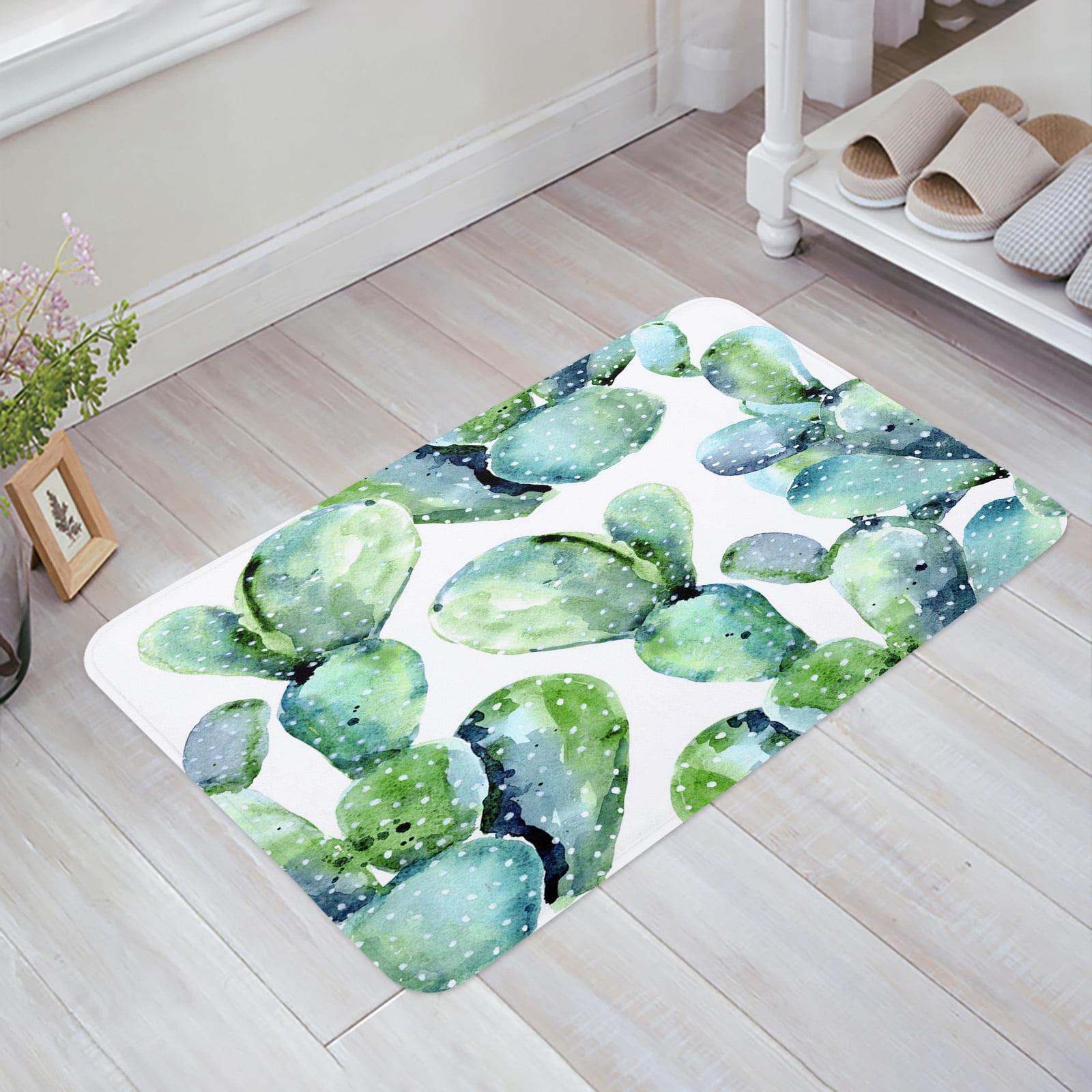 Green Tropical Plant Cactus Watercolor Bathroom Mat Carpet Kitchen Mat ...
