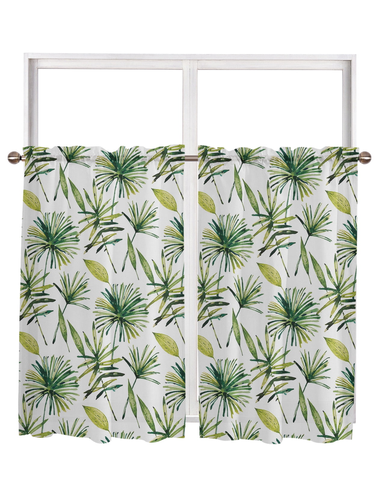 Green Tropical Plant Palm Leaves Rod Pocket Short Curtain Half-Curtain ...