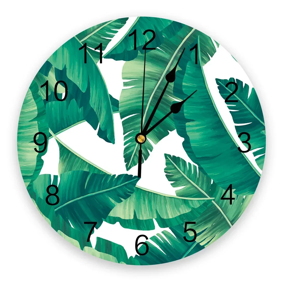 Green Tropical Plant Palm Leaves Wall Clock Modern Design Living Room ...