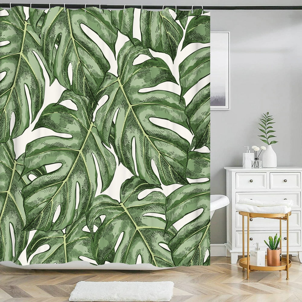 Green Tropical Plant Shower Curtains Leaves Printed 3d Curtain For