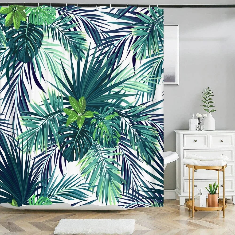 Green Tropical Plant Shower Curtains Leaves Printed 3d Curtain For