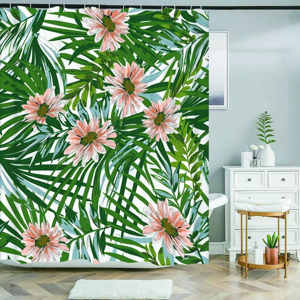 Green Tropical Plant Shower Curtains Leaves Printed 3d Curtain For