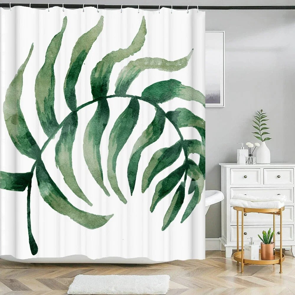 Green Tropical Plant Shower Curtains Leaves Printed 3d Curtain For