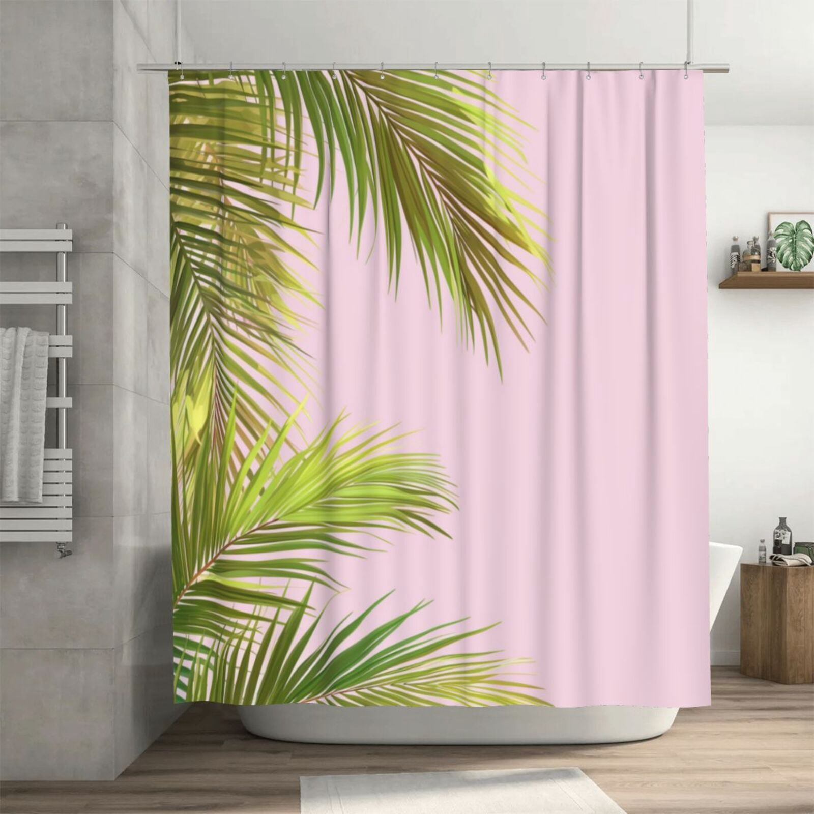 Green Tropical Plant With Pink Background Shower Curtain 72X72In For ...