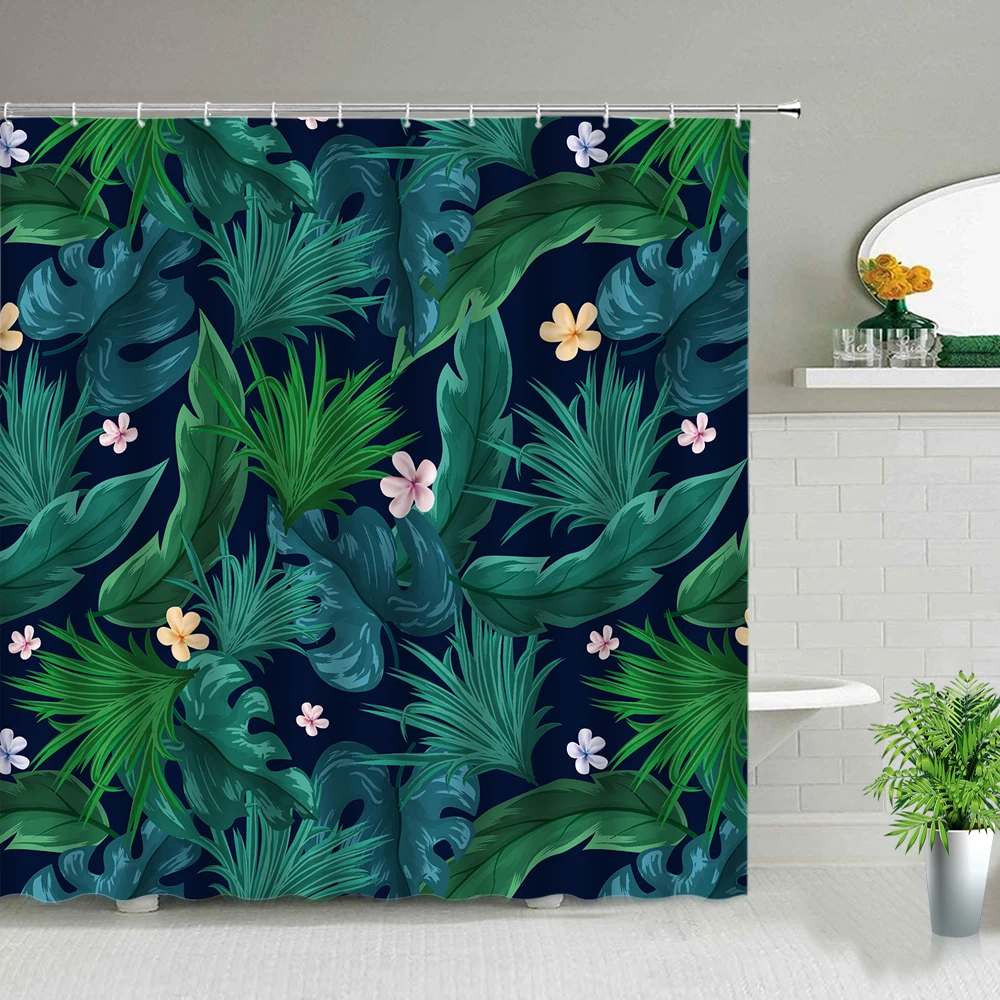 Green Tropical Plant a Palm Leaf Shower Curtain Spring Theme Coconut ...