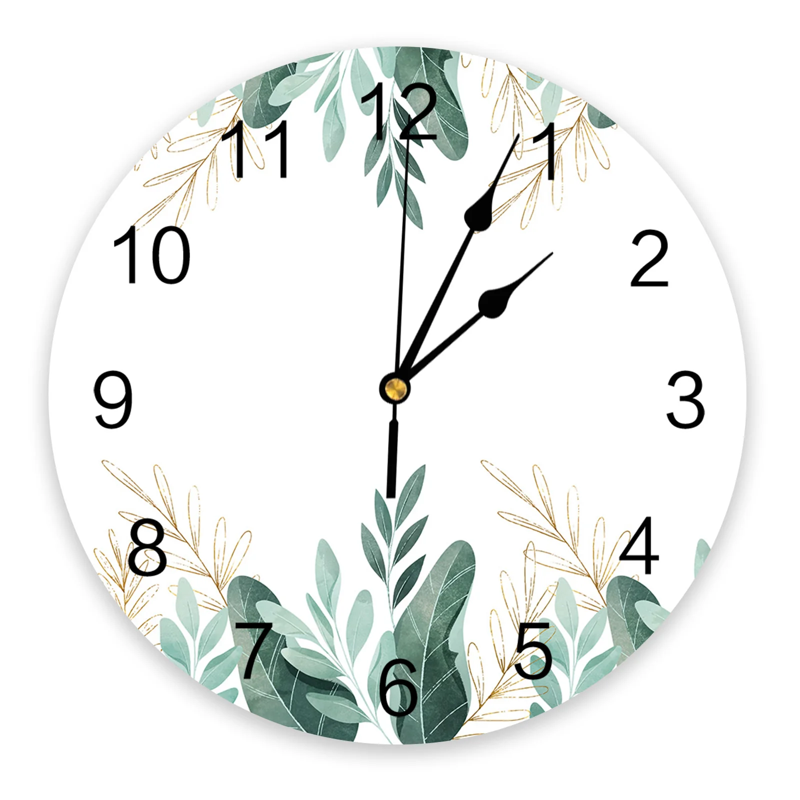 Green Tropical Plants Leaves Bedroom Wall Clock Large Modern Kitchen ...