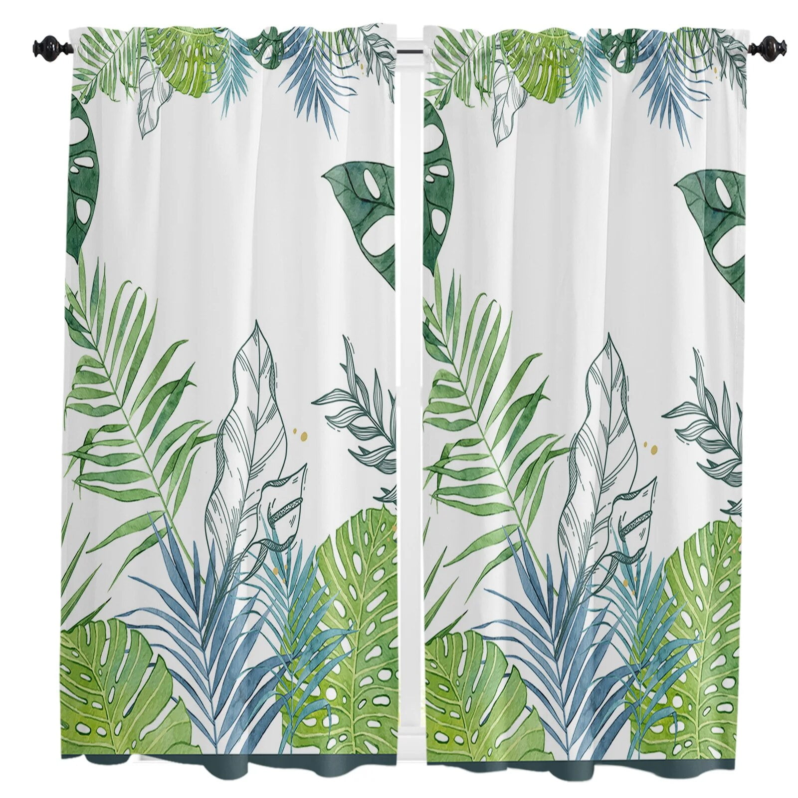 Green Tropical Plants Leaves Curtain Home Decoration Living Room Short ...