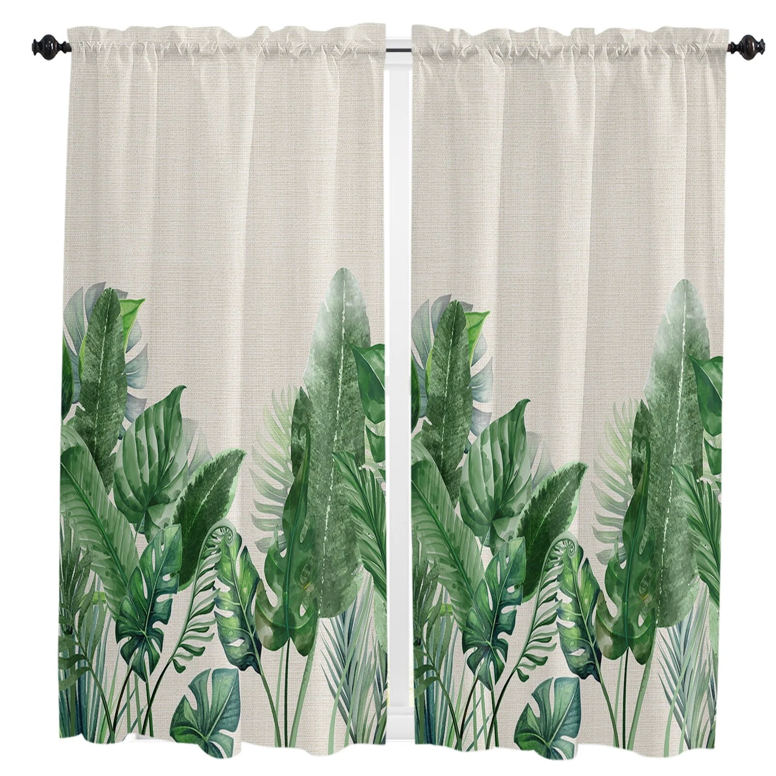 Green Tropical Plants Leaves Curtain Home Decoration Living Room Short ...