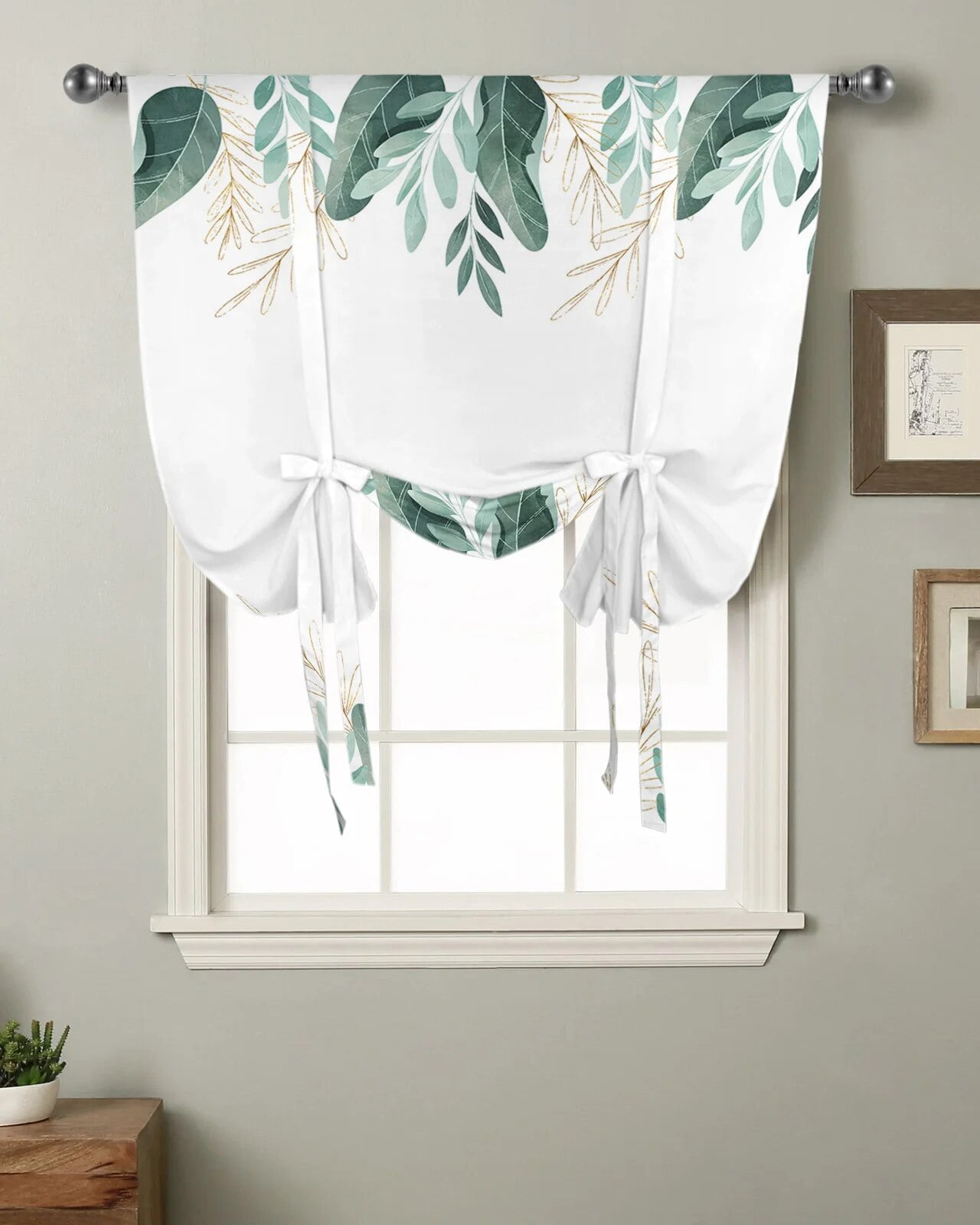 Green Tropical Plants Leaves Kitchen Short Window Curtain Rod Pocket ...