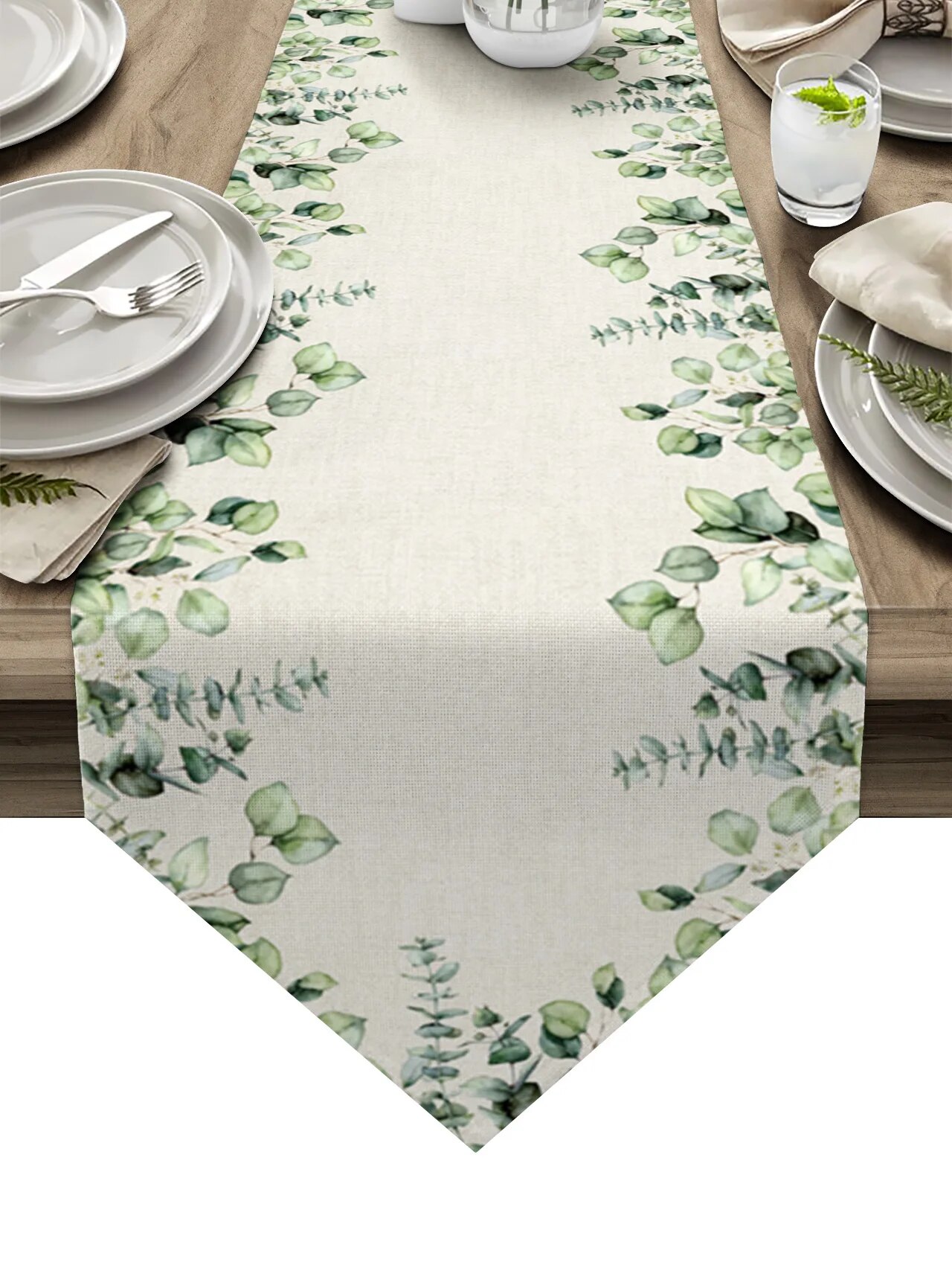 Green Tropical Plants Leaves Modern Table Runner Cotton Linen ...