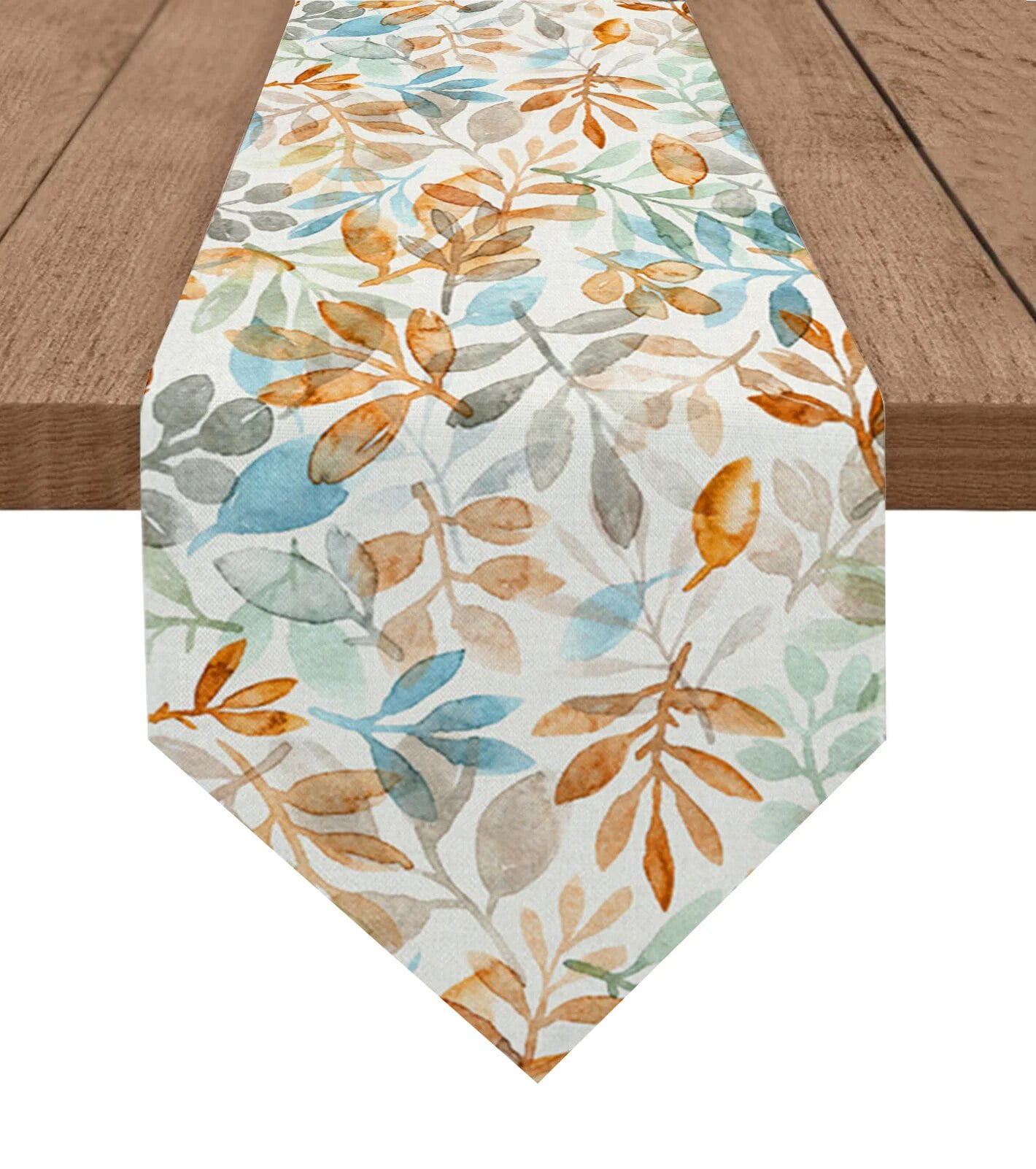 Green Tropical Plants Leaves Modern Table Runner Cotton Linen ...