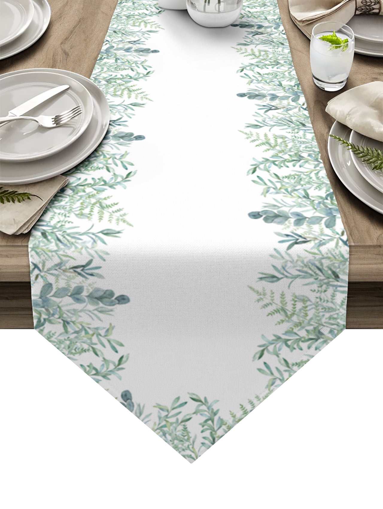 Green Tropical Plants Leaves Modern Table Runner Cotton Linen ...