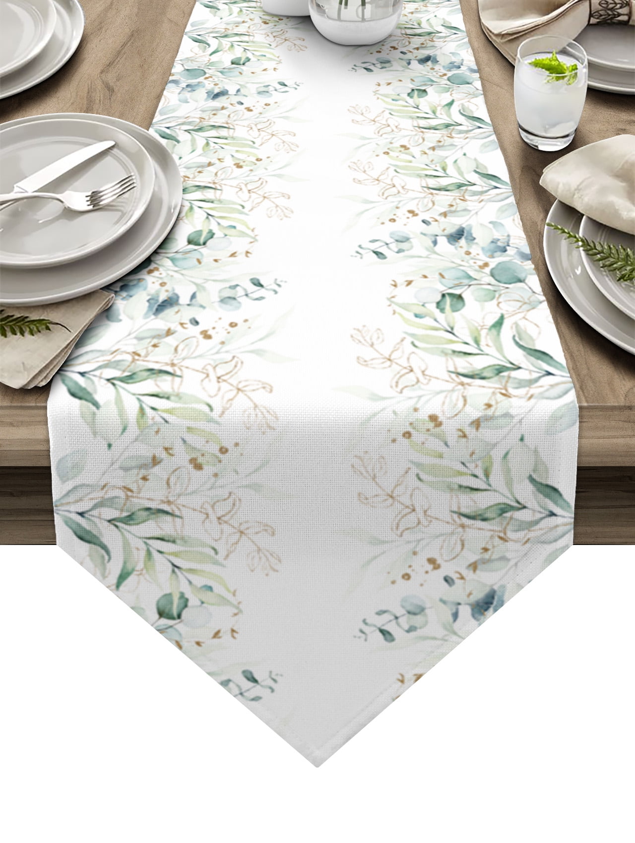 Green Tropical Plants Leaves Modern Table Runner Cotton Linen Tablecloth Wedding Party Dinner ...