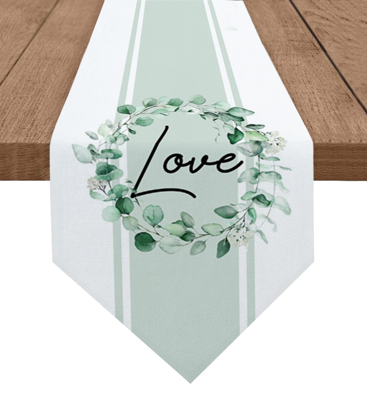 Green Tropical Plants Leaves Modern Table Runner Cotton Linen ...