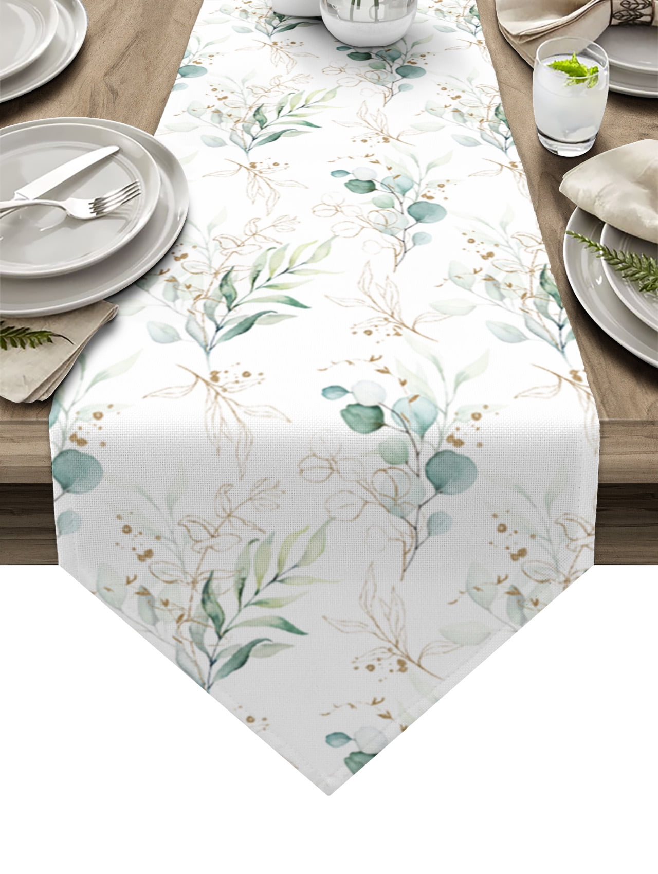 Green Tropical Plants Leaves Modern Table Runner Cotton Linen ...