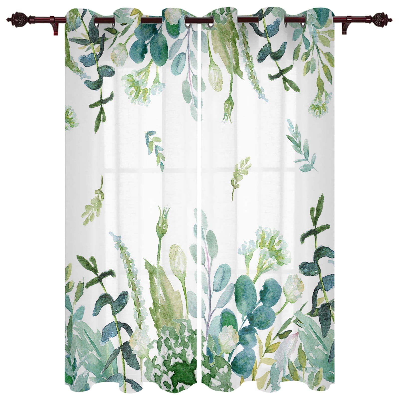 Green Tropical Plants Leaves Modern Window Curtains for Living Room ...