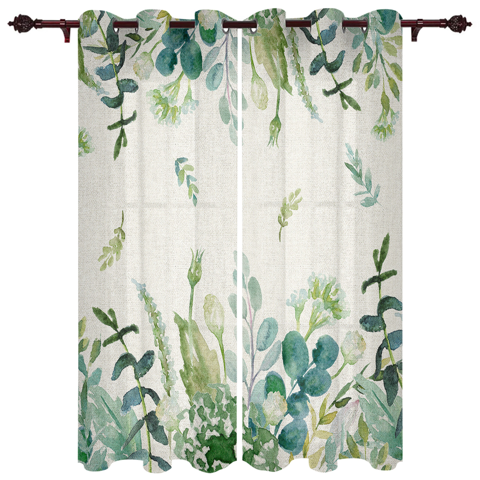 Green Tropical Plants Leaves Modern Window Curtains for Living Room ...