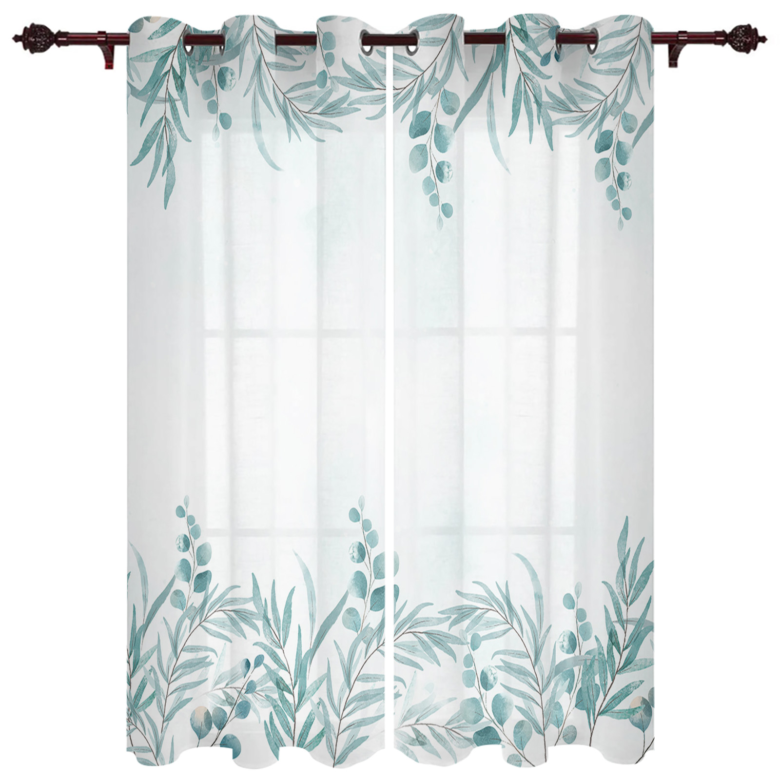 Green Tropical Plants Leaves Modern Window Curtains for Living Room ...