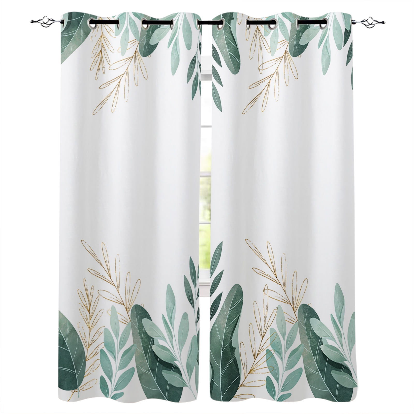 Green Tropical Plants Leaves Room Curtains Large Window Window Curtains ...