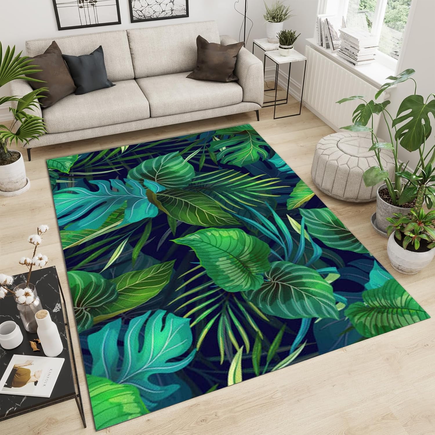Green Tropical Rainforest Leaves Area Rugs,Modern Plants Living Room ...
