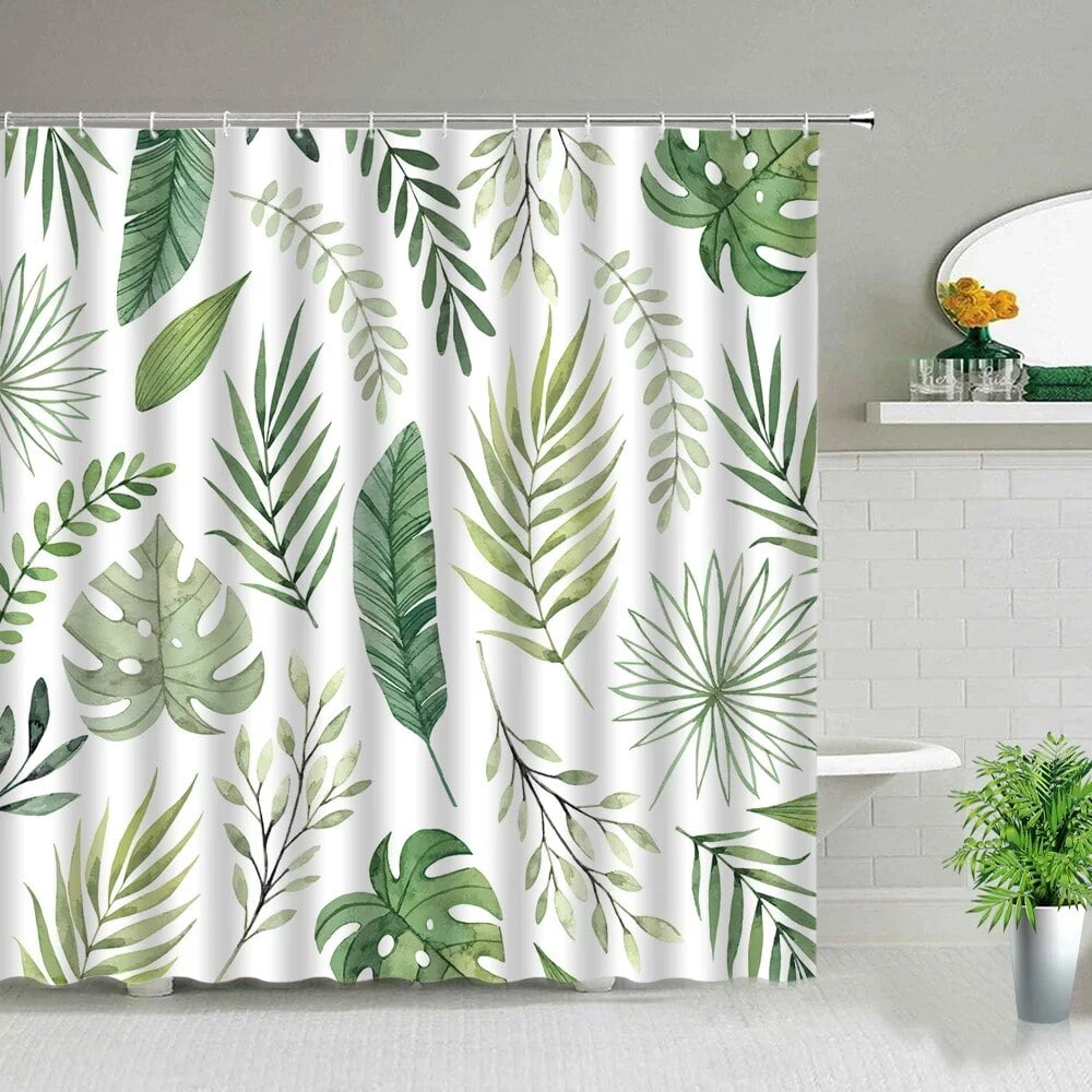 Green Tropical Rainforest Plant Shower Curtains Flower Leaf Leaves ...