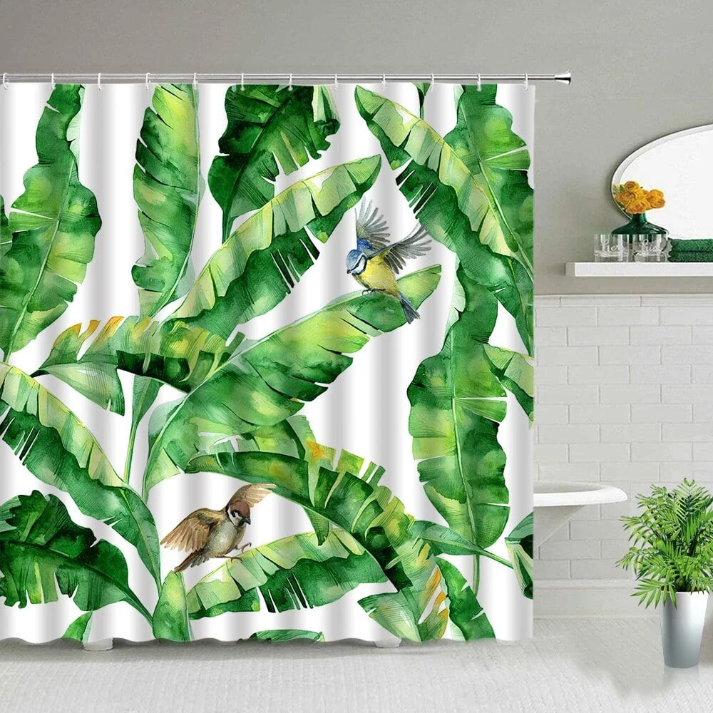 Green Tropical Rainforest Plant Shower Curtains Flower Leaf Leaves