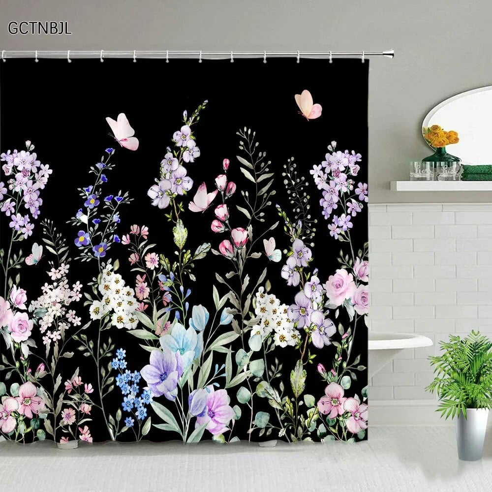 Green Tropical Rainforest Plant Shower Curtains Flower Leaf Leaves