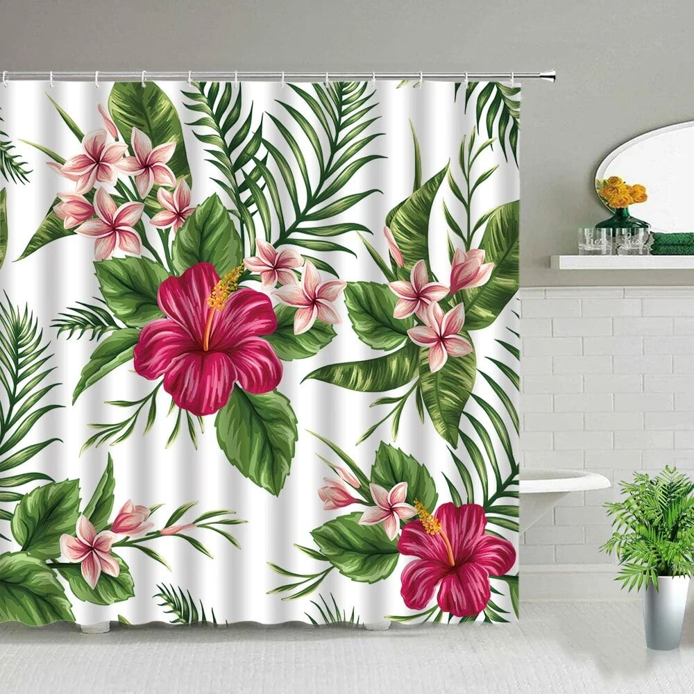 Green Tropical Rainforest Plant Shower Curtains Flower Leaf Leaves