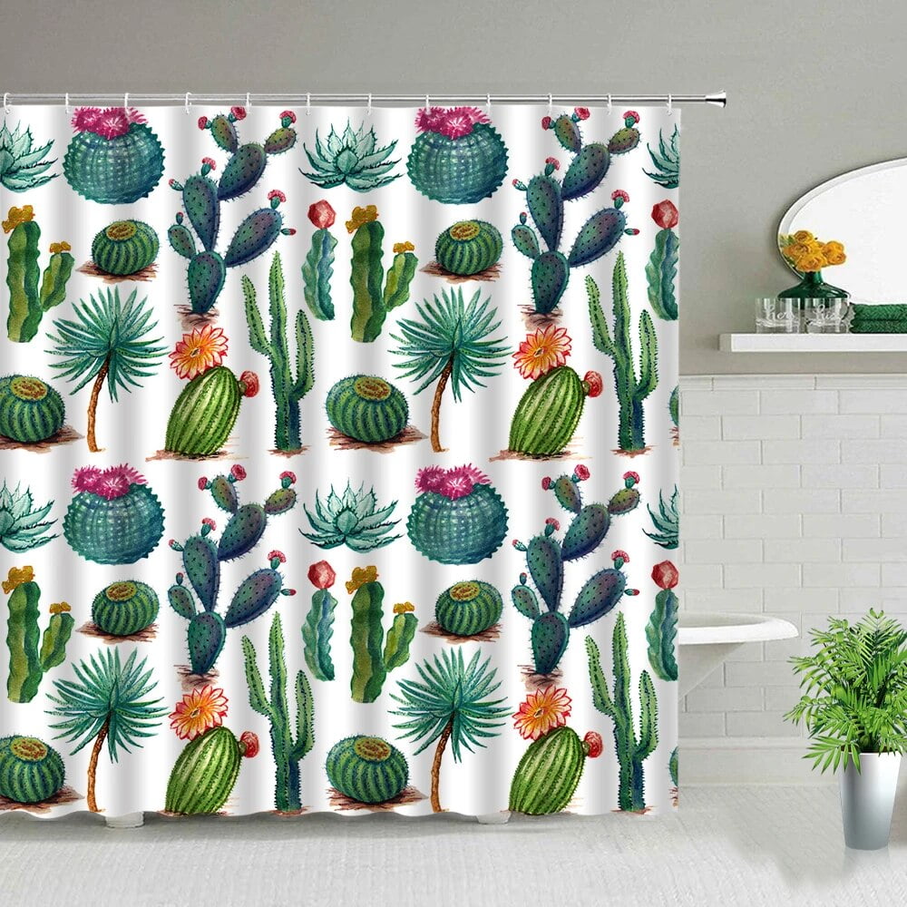 Green Tropical Rainforest Plant Shower Curtains Flower Leaf Leaves
