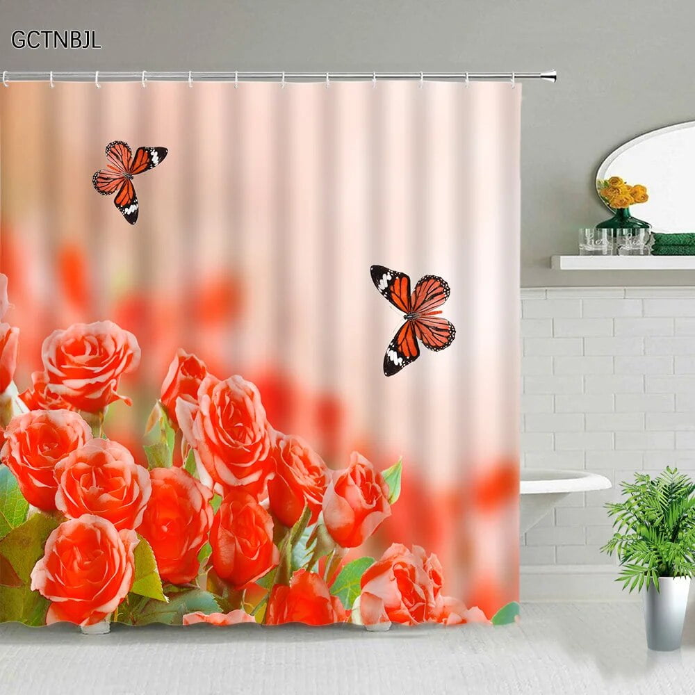 Green Tropical Rainforest Plant Shower Curtains Flower Leaf Leaves
