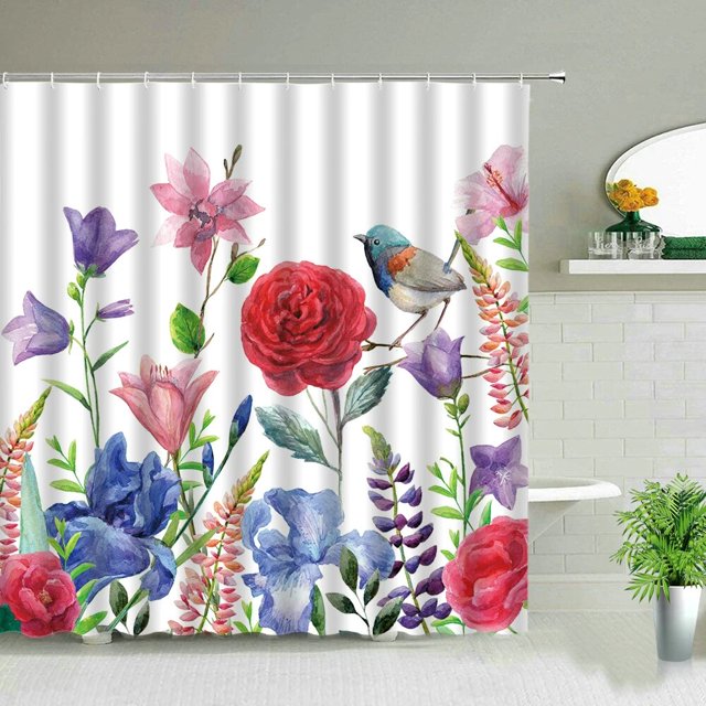 Green Tropical Rainforest Plant Shower Curtains Flower Leaf Leaves