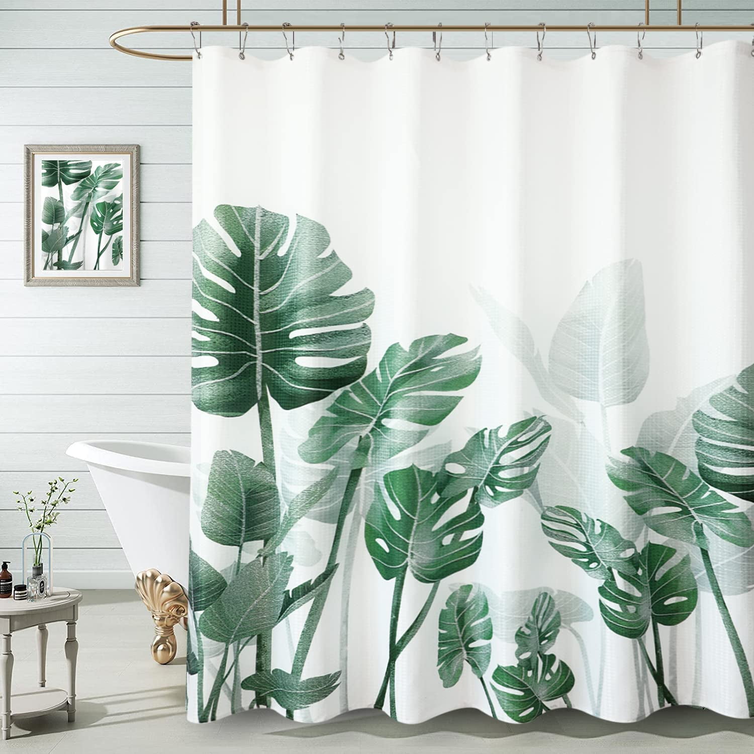 Green Tropical Shower Curtain for Bathroom Botanical Shower Curtain ...