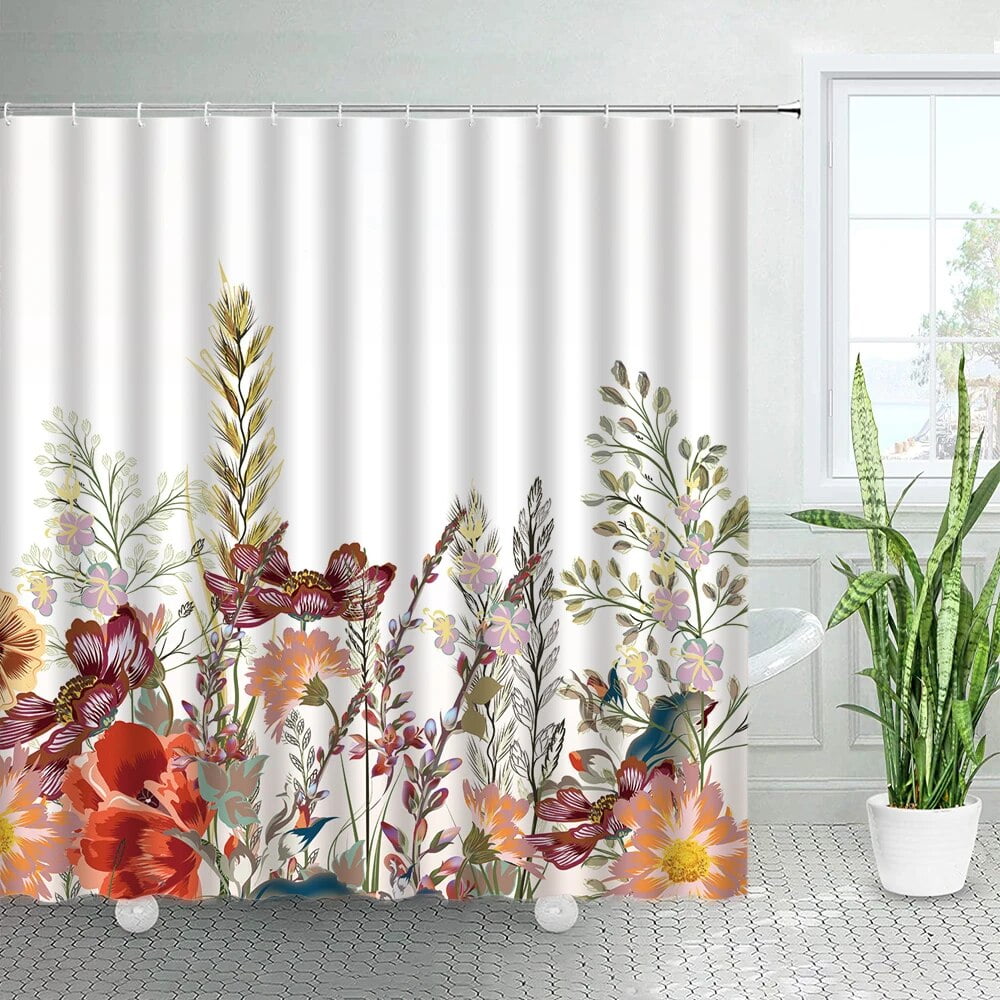 Green Tropical Shower Curtains Leaves Printed 3D Simple Natural Plant ...