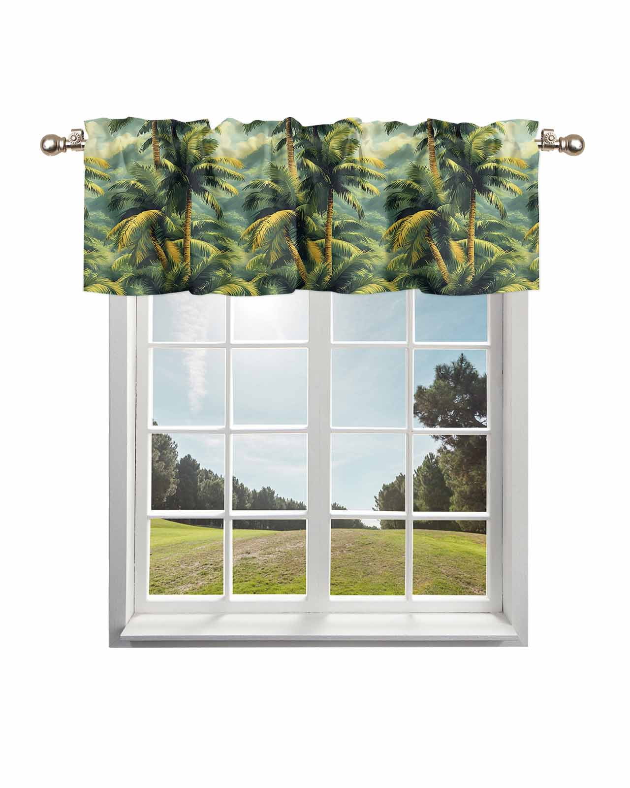 Green Tropical Tree Curtain Valance for Windows/Living Room/Kitchen ...