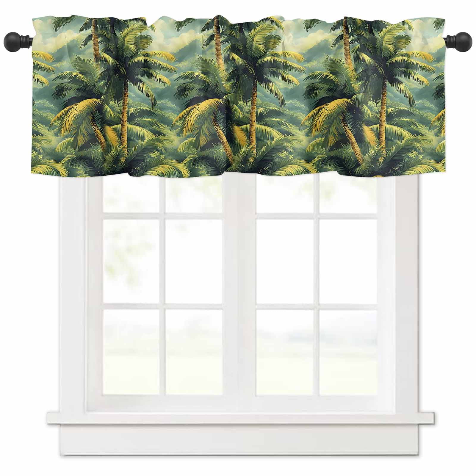 Green Tropical Tree Valances for Windows Farmhouse Kitchen Curtains ...