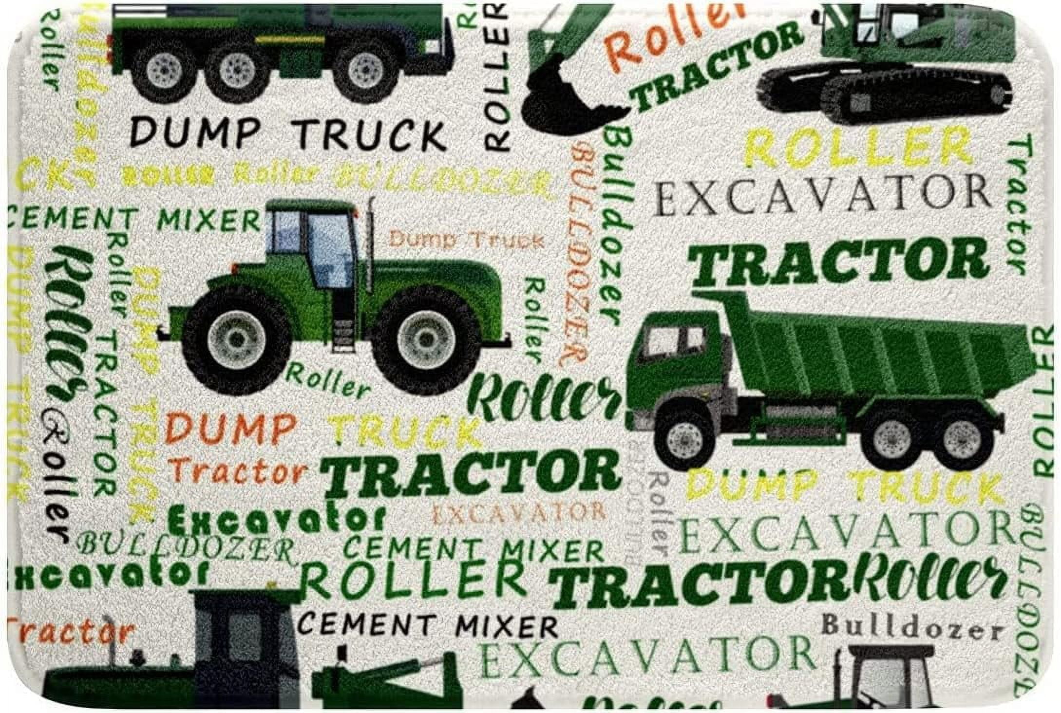 Green Truck Area Rug Cartoon Construction Bath Rugs for Boys Tractor ...
