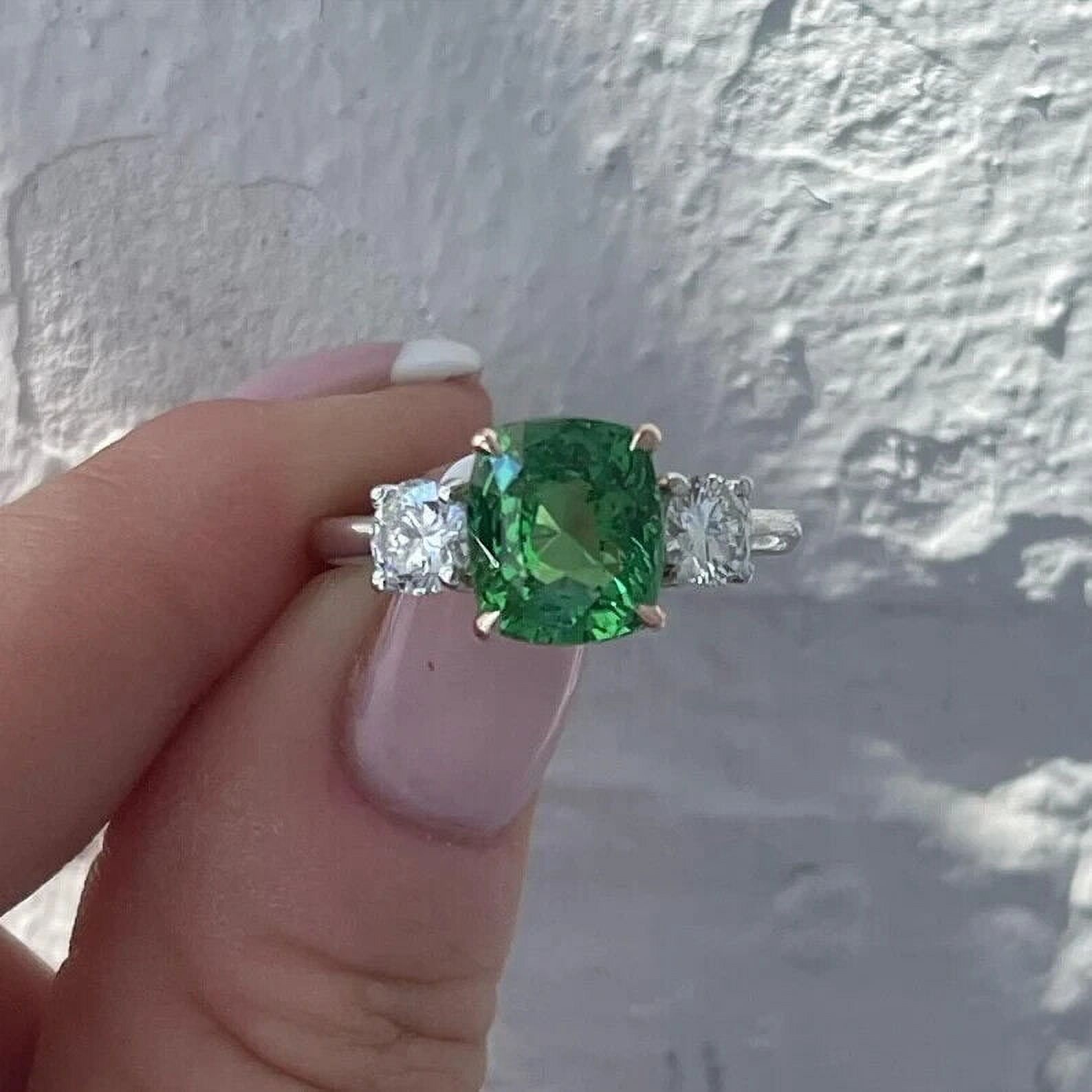 Green Tsavorite Ring Sterling Silver Cushion Cut Tsavorite Gemstone Wedding Ring - Walmart.com