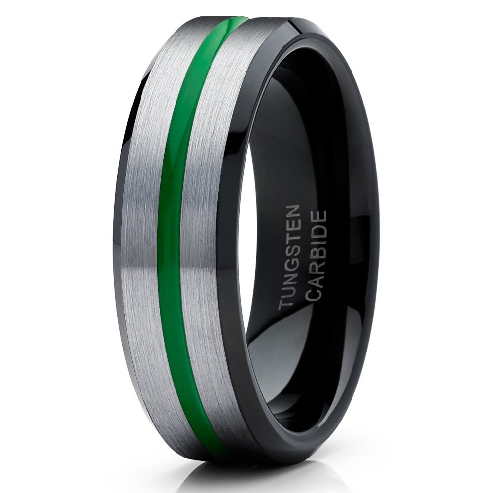 Green Tungsten Ring Men & Women Silver Tungsten Ring Anniversary Ring ...