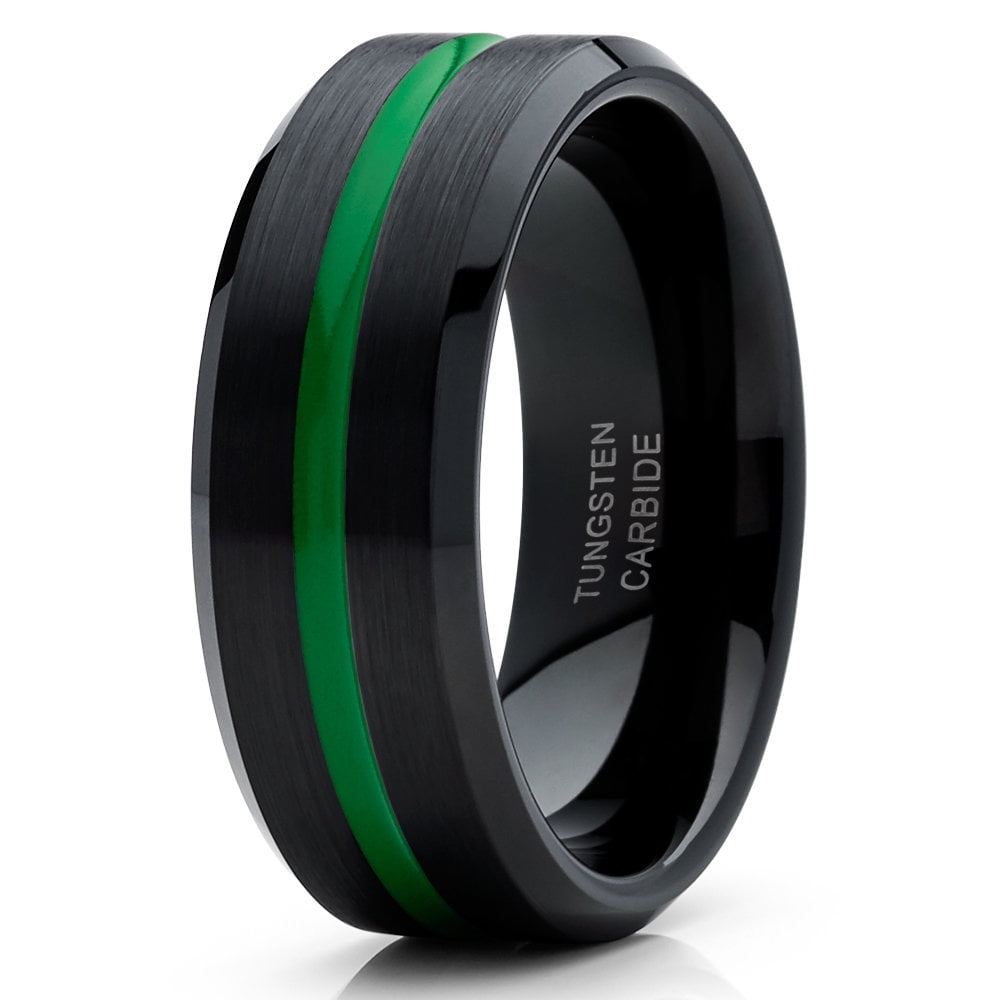 Green Tungsten Wedding Band 8mm Black Tungsten Ring Black Tungsten Ring ...
