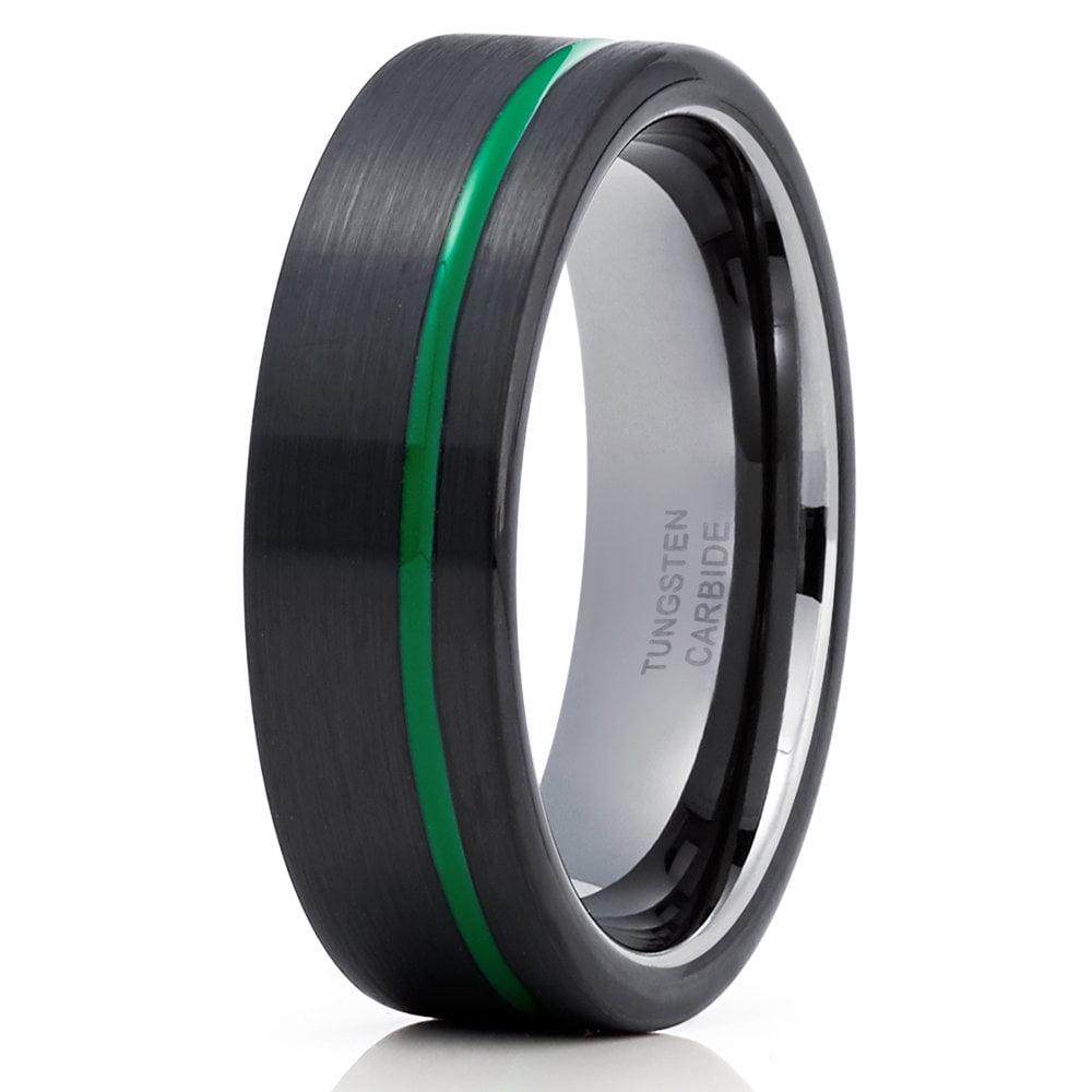 Green Tungsten Wedding Band Gunmetal Tungsten Ring Men & Women 6mm ...