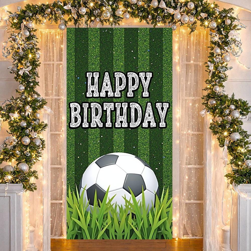 Green Turf Banner Soccer Ball Football Party Backdrop 3D White Letters ...