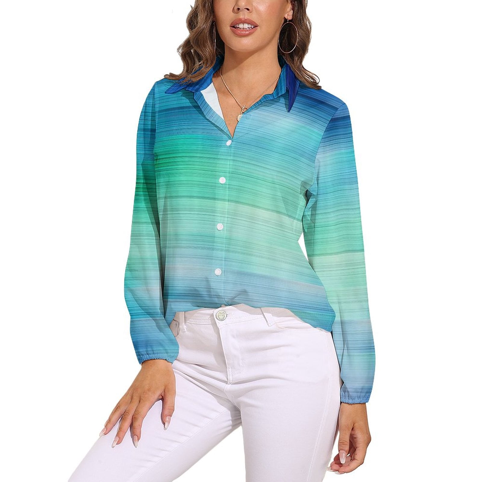 Green Turquoise Teal Blue Abstract Texture Long Sleeve Blouse Woman ...