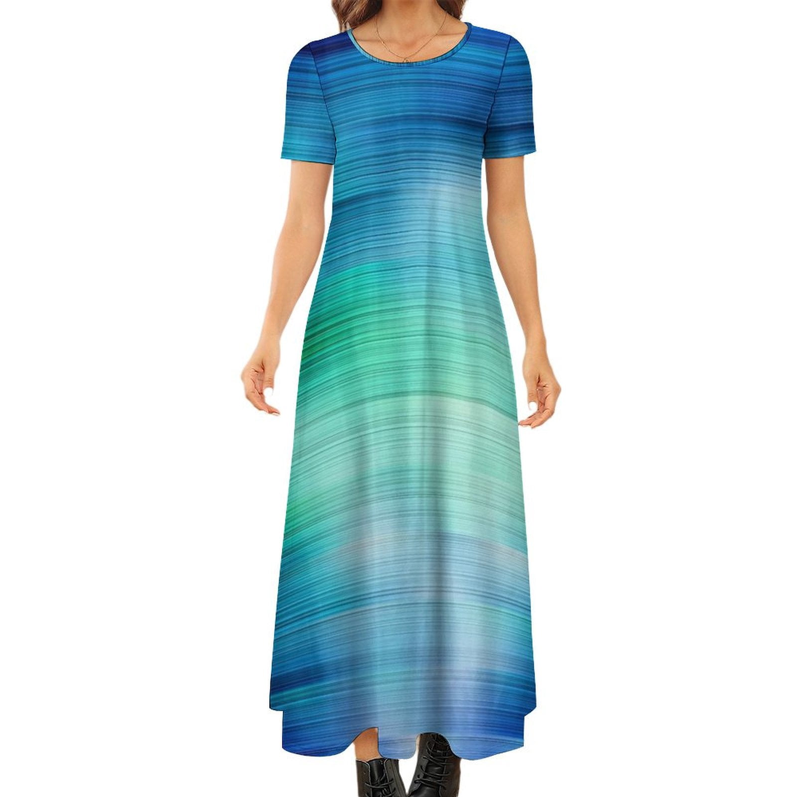Green Turquoise Teal Blue Abstract Texture Maxi Dress for Women Crew ...