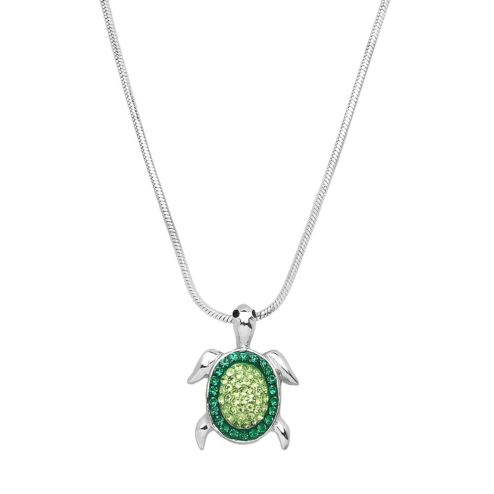 Green Turtle Pendant Necklace Rhinestone Crystal Rhodium High Polished ...