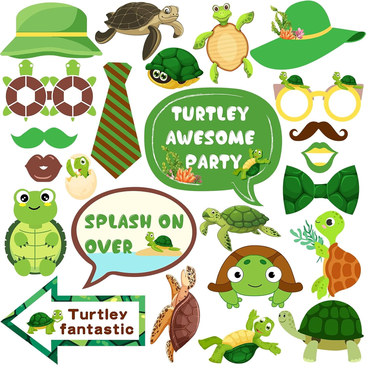Green Turtle Photo Booth Props - 24 Pieces Reptile Safari Jungle ...