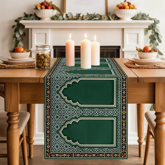 Green Twin Arches Dining Table Runner, Rustic Forest Green Symmetrical ...