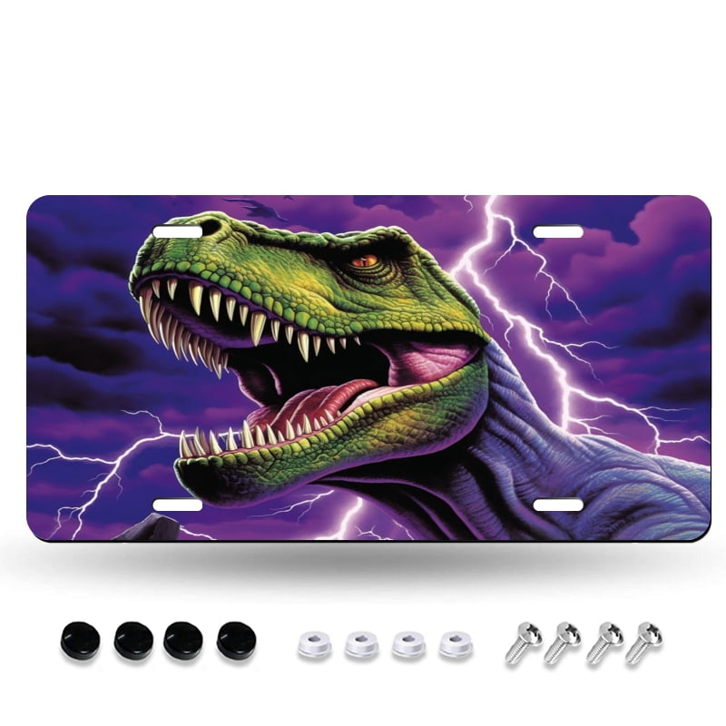 Green Tyrannosaurus Rex Roaring with Mouth Open Front License Plate ...