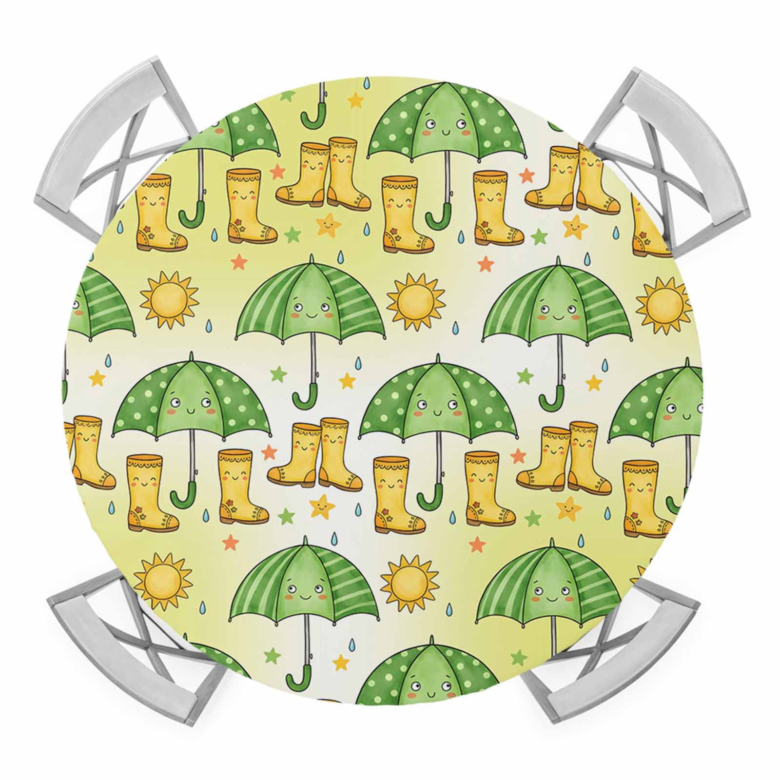 Green Umbrella Round Table Cover, Sun Rainbows Cartoon Gradient Yellow ...