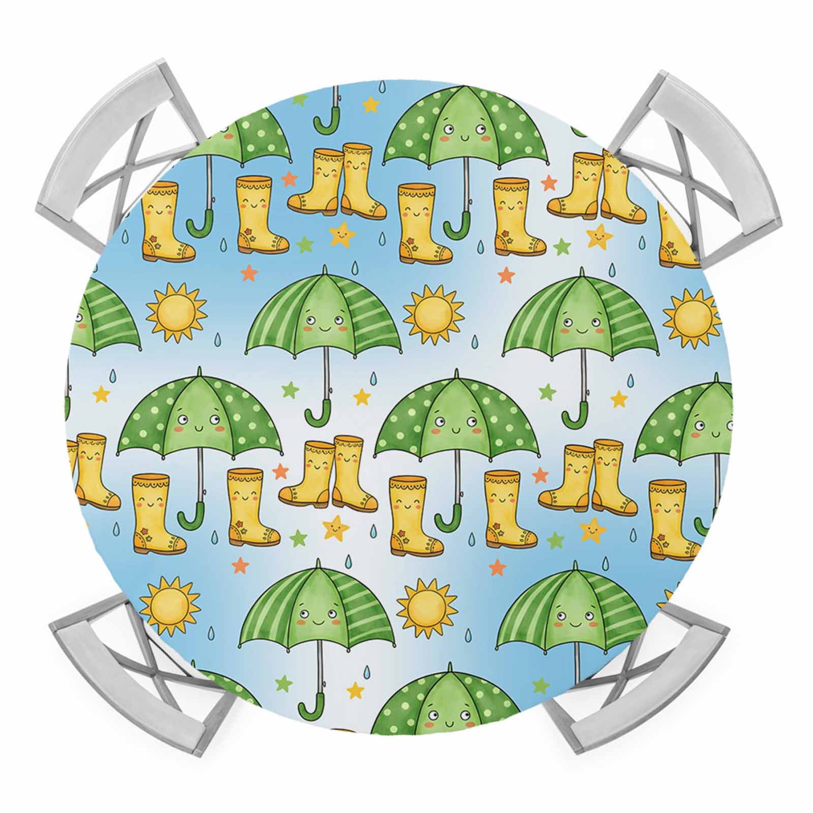 Green Umbrella Round Table Cover, Yellow Sun Rainbows Cartoon Gradient ...