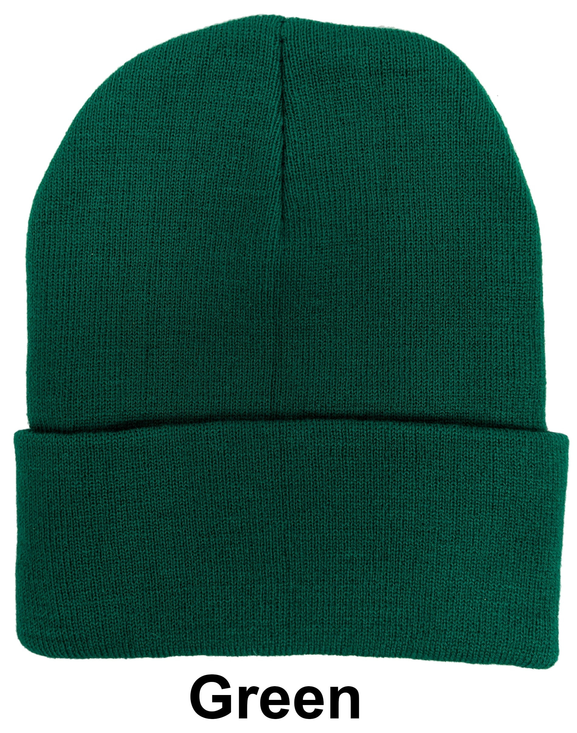 Green Unisex Plain Warm Knit Beanie Hat Cuff Skull Ski Cap - Walmart.com